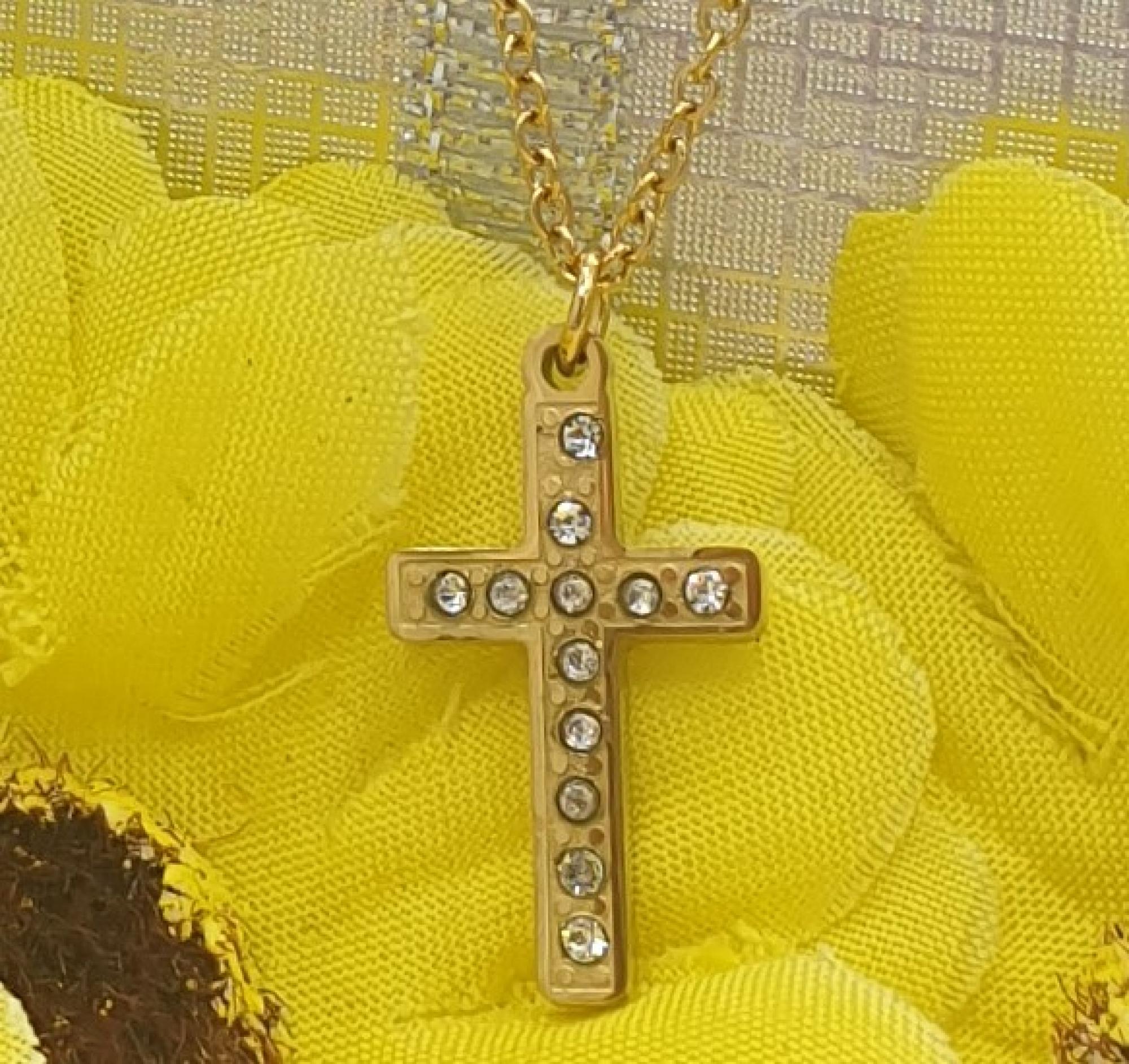 Girocollo donna 'Croce pave' ' Acciaio dorato no nichel | Sorgenta