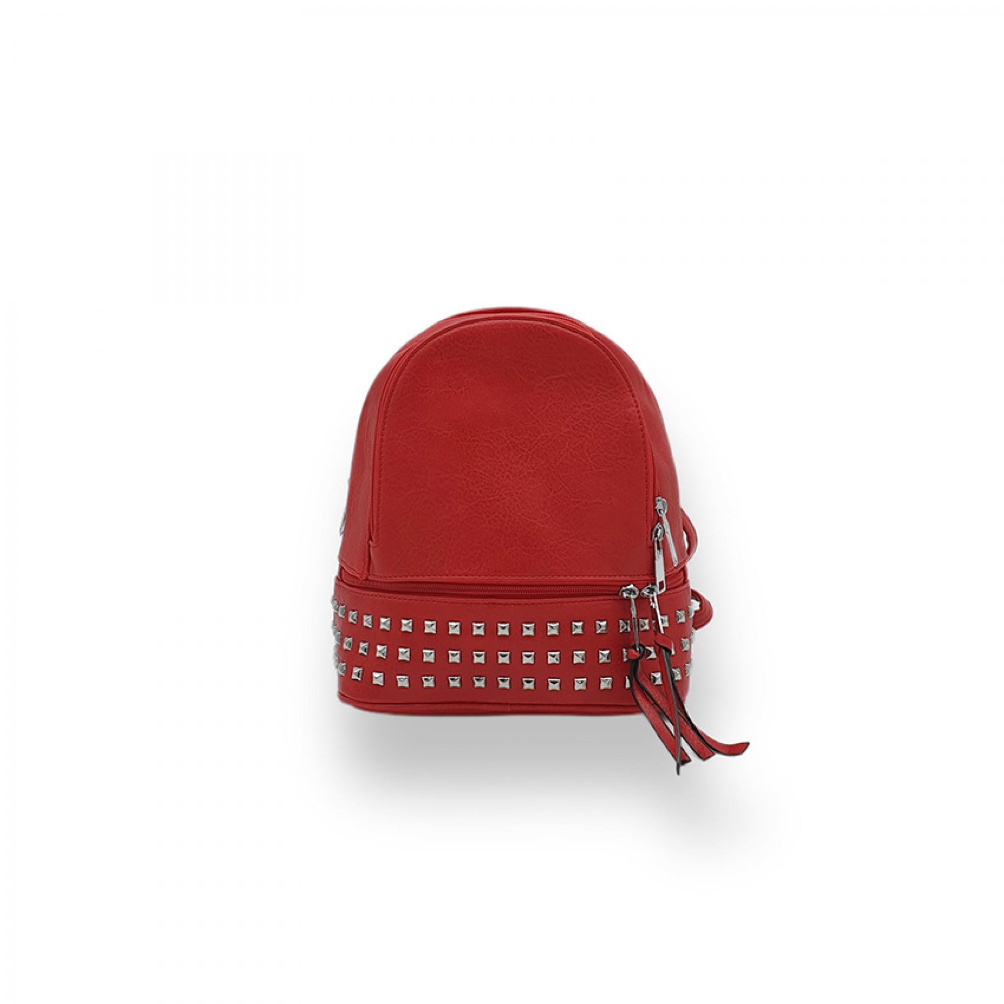 Zainetto borchie rosso in ecopelle con particolari metallo rhodiato ...